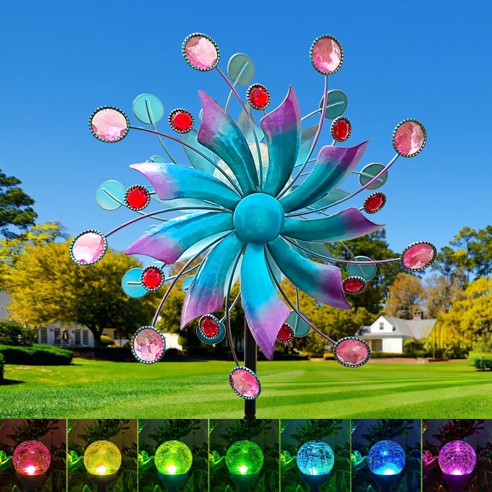 Amazon.com: Solar Wind Spinner, 60.63 Inch Outdoor Metal Stake Yard ...