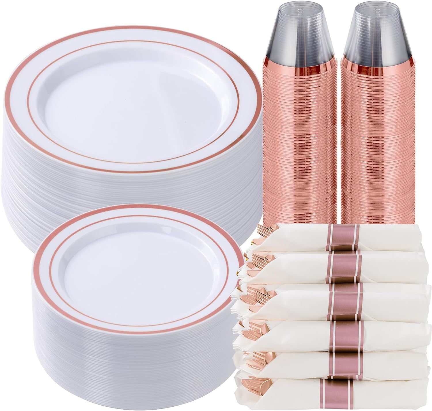 Amazon.com: Goodluck 350 Piece Rose Gold Plastic Dinnerware Set for 50 ...