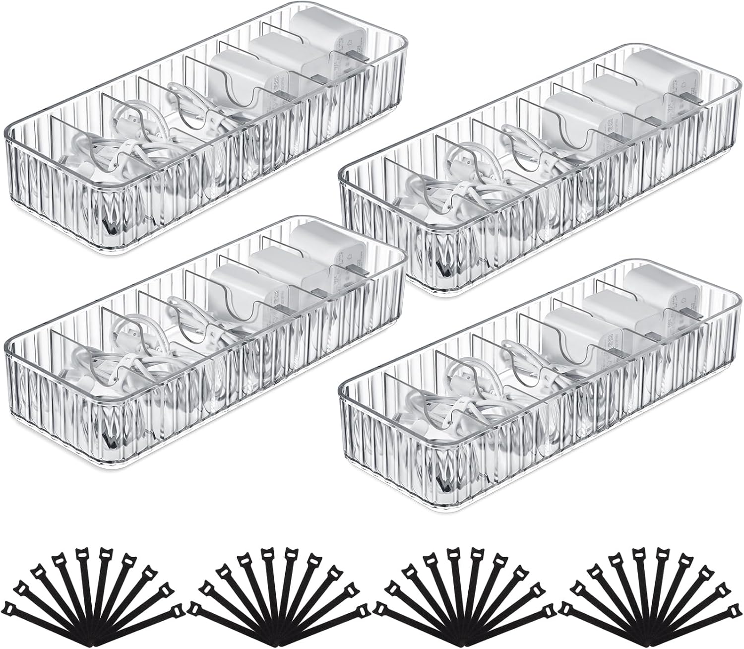 Amazon.com: Kigley 4 Pcs Cable Storage Boxes Organizers Cord Charger ...