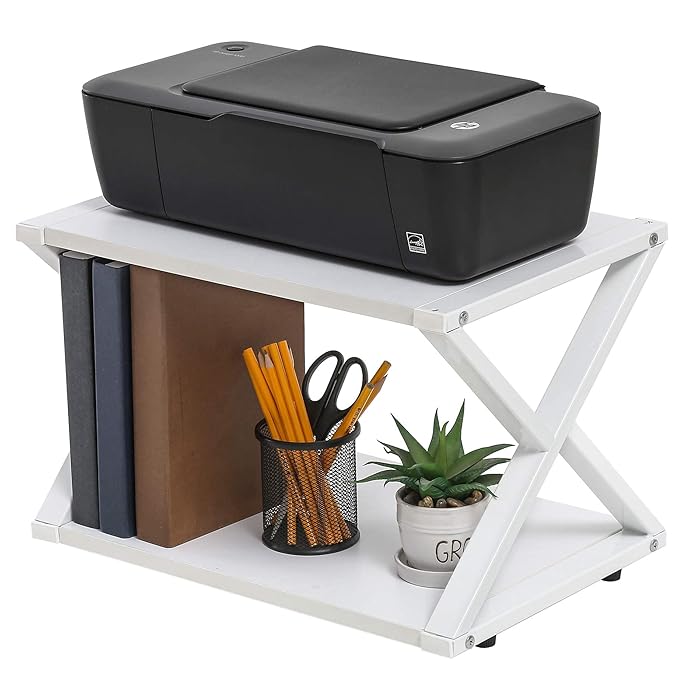 Buy FITUEYES Desktop Printer Stand, White Double Tiers Wooden Desk ...