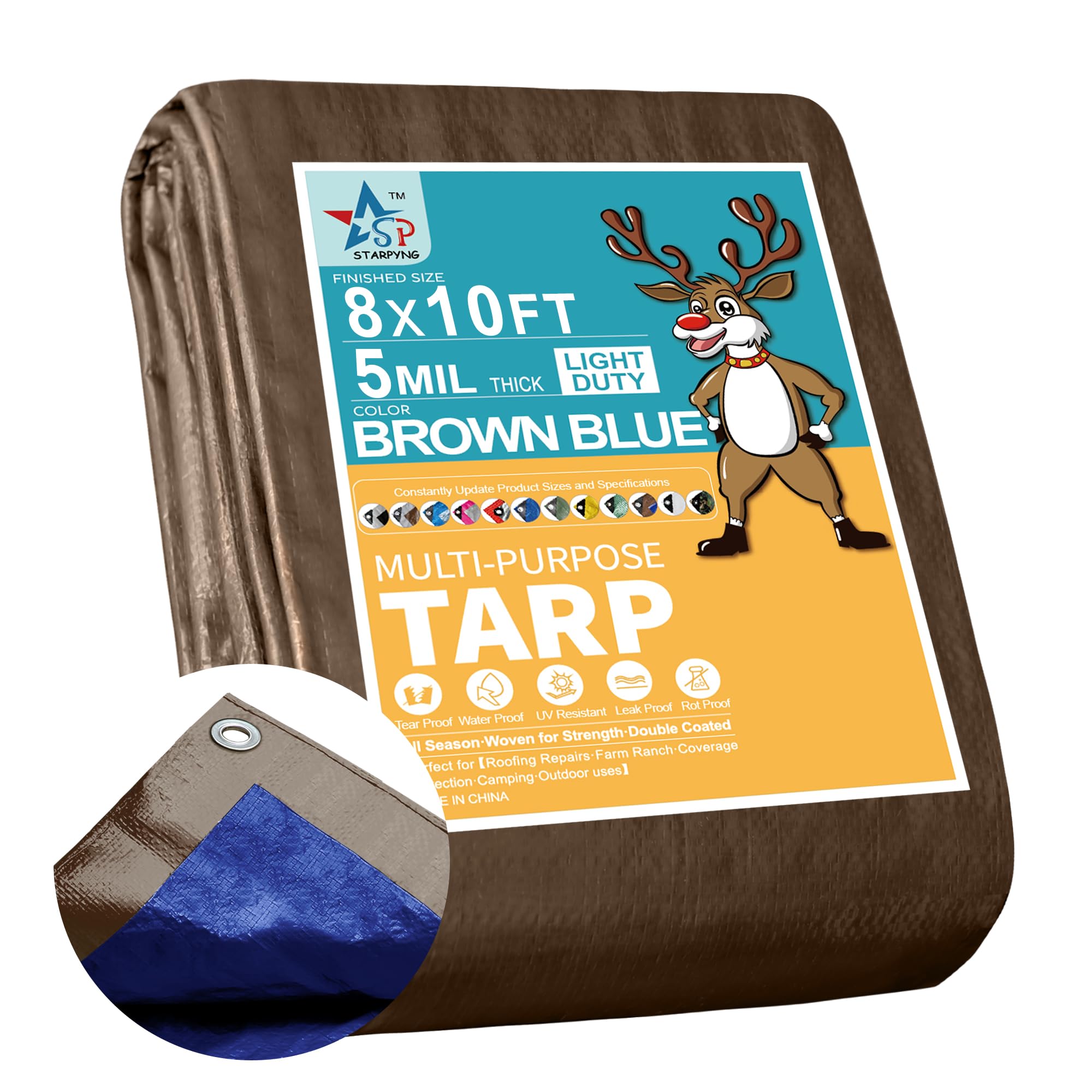 Amazon.com: STARPYNG-5 Mil Brown/Blue 8x10 Feet Tarp-LightDuty ...