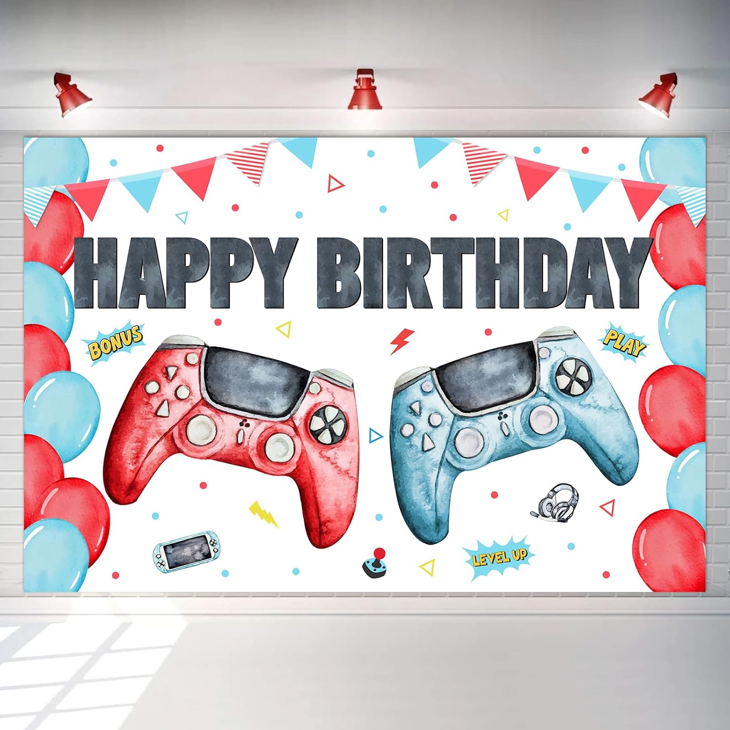 Amazon.com : Video Game Happy Birthday Backdrop, Watercolor Game On ...