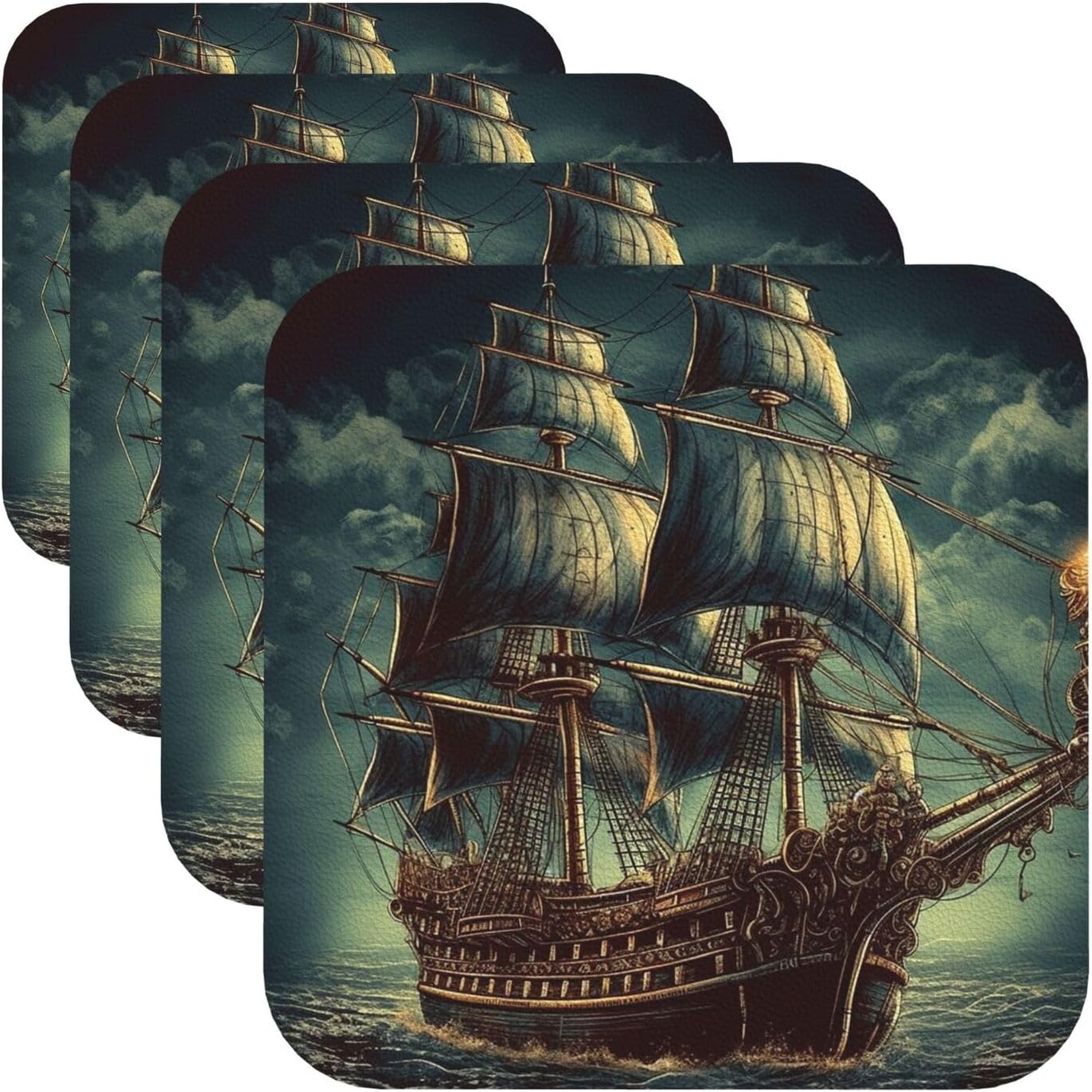 Amazon.com | Nautical Vintage Sailing Pirate Ship Coasters for Drinks ...
