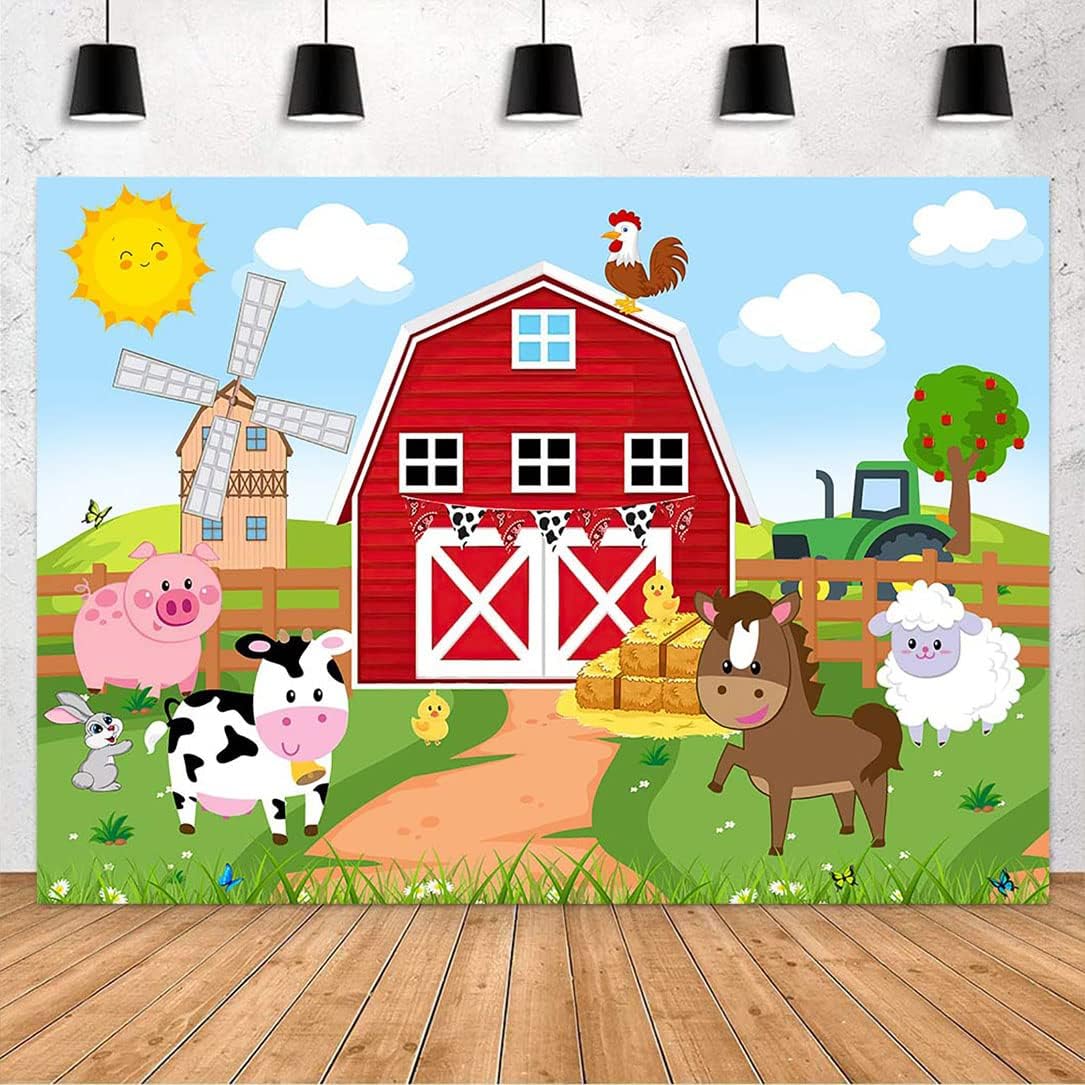 Amazon.com : Joliaco Red Barn Farm Birthday Backdrop Cartoon Farm ...