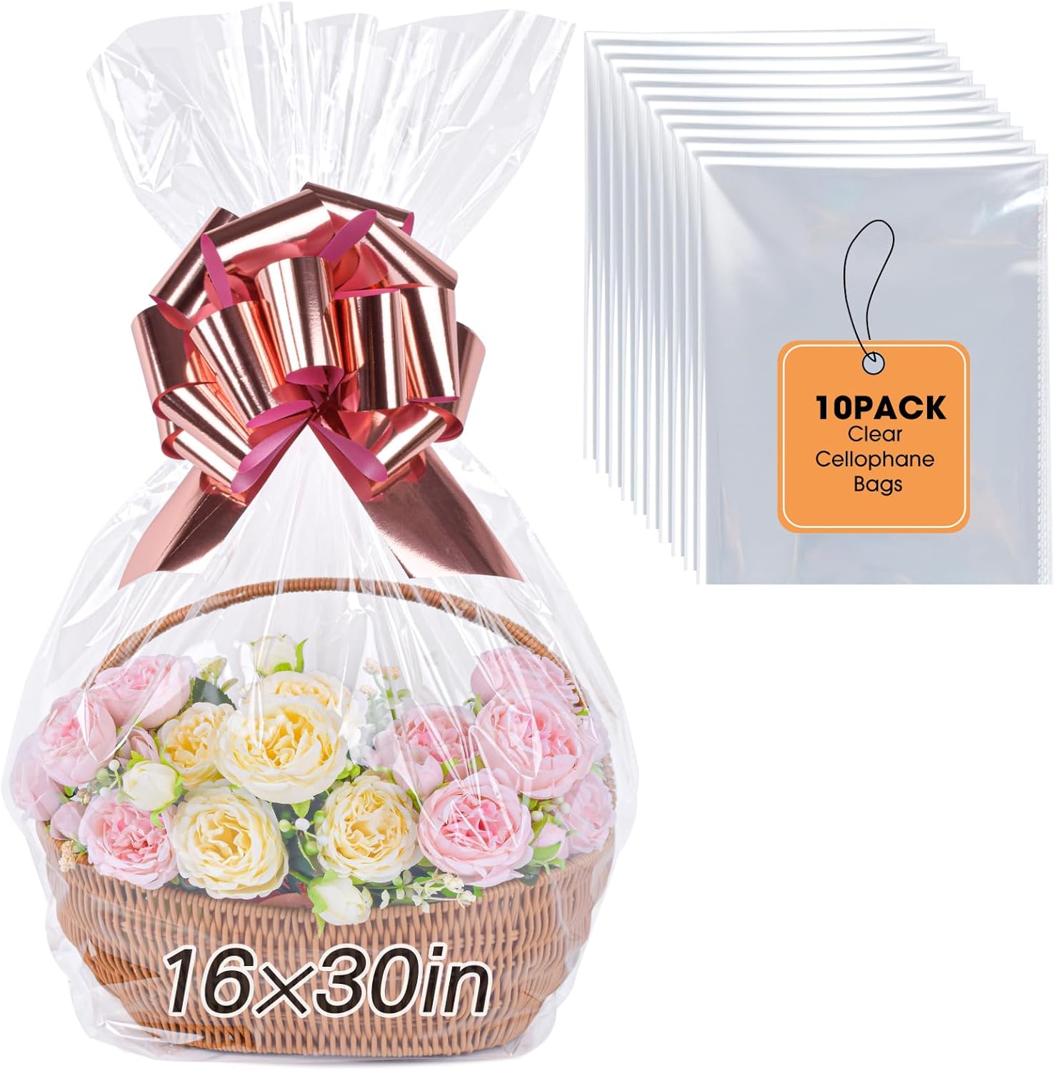 Amazon.com: Yuiicaov 10PCS Large Cellophane Bags, 16x30 Inches Clear ...