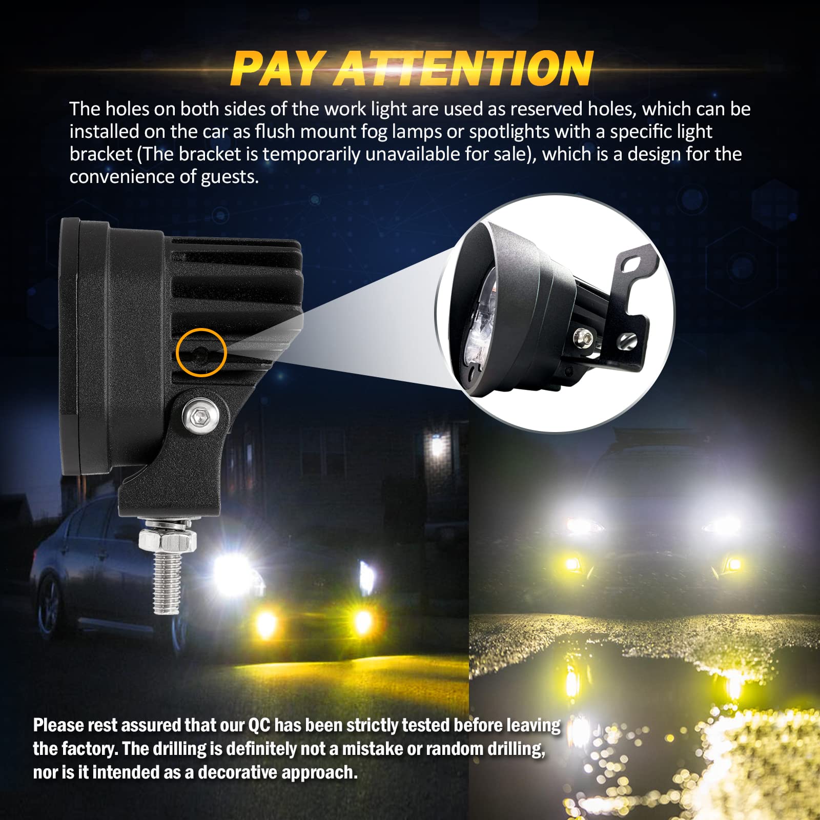 Buy Auxbeam 3" 80W LED Pods Cube with Amber Covers, 9600LM Yellow Fog ...