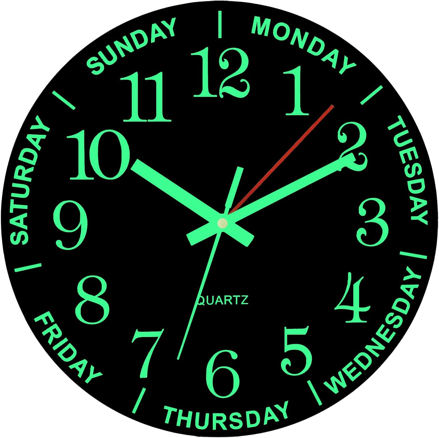 Lafocuse 12 Inch Silent Day of The Week Wall Clock Solid Wood Frame ...