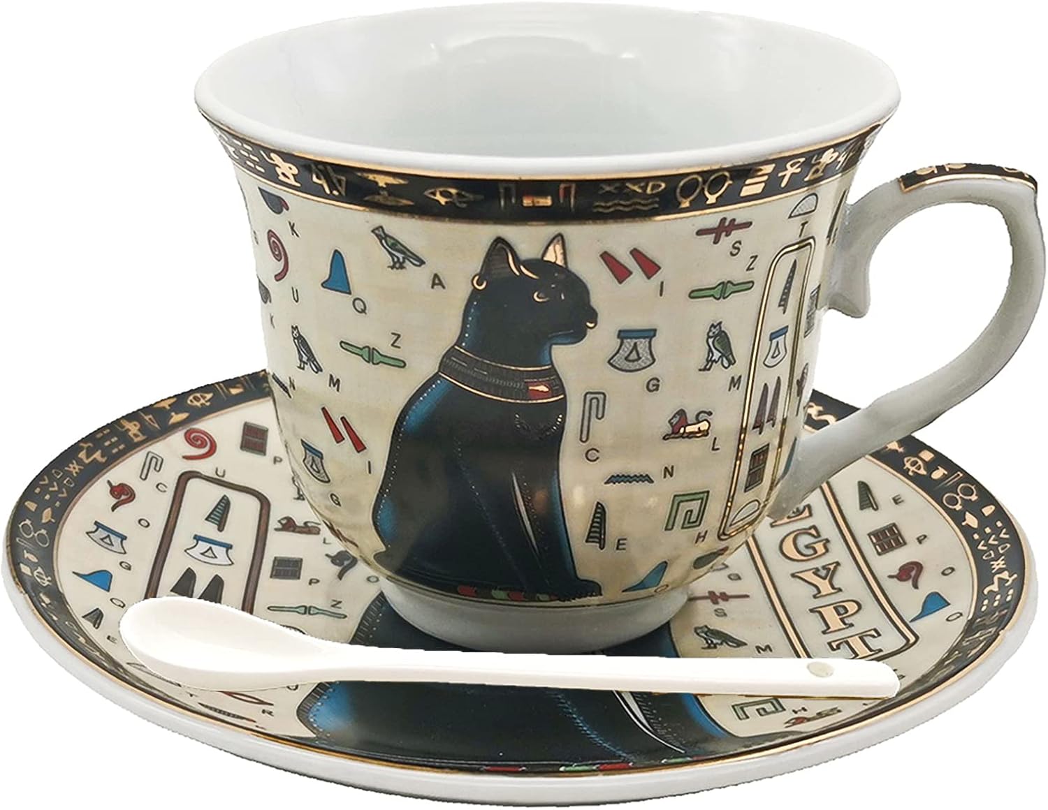 Amazon.com: Egyptian Coffee Cup and Saucer Set Egyptian Black Cat Cups ...
