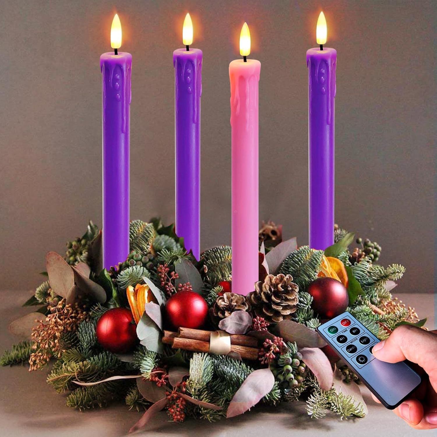 Amazon.com: Abkshine Set of 4 LED Christmas Advent Candle Lights ...