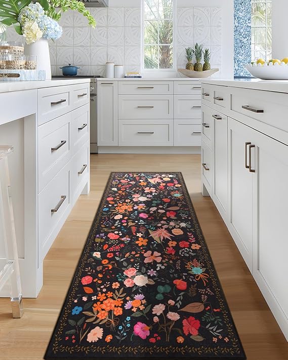 Amazon.com: Boho Floral Runner Rug 2x6, Washable Non-Slip Kitchen Rug ...