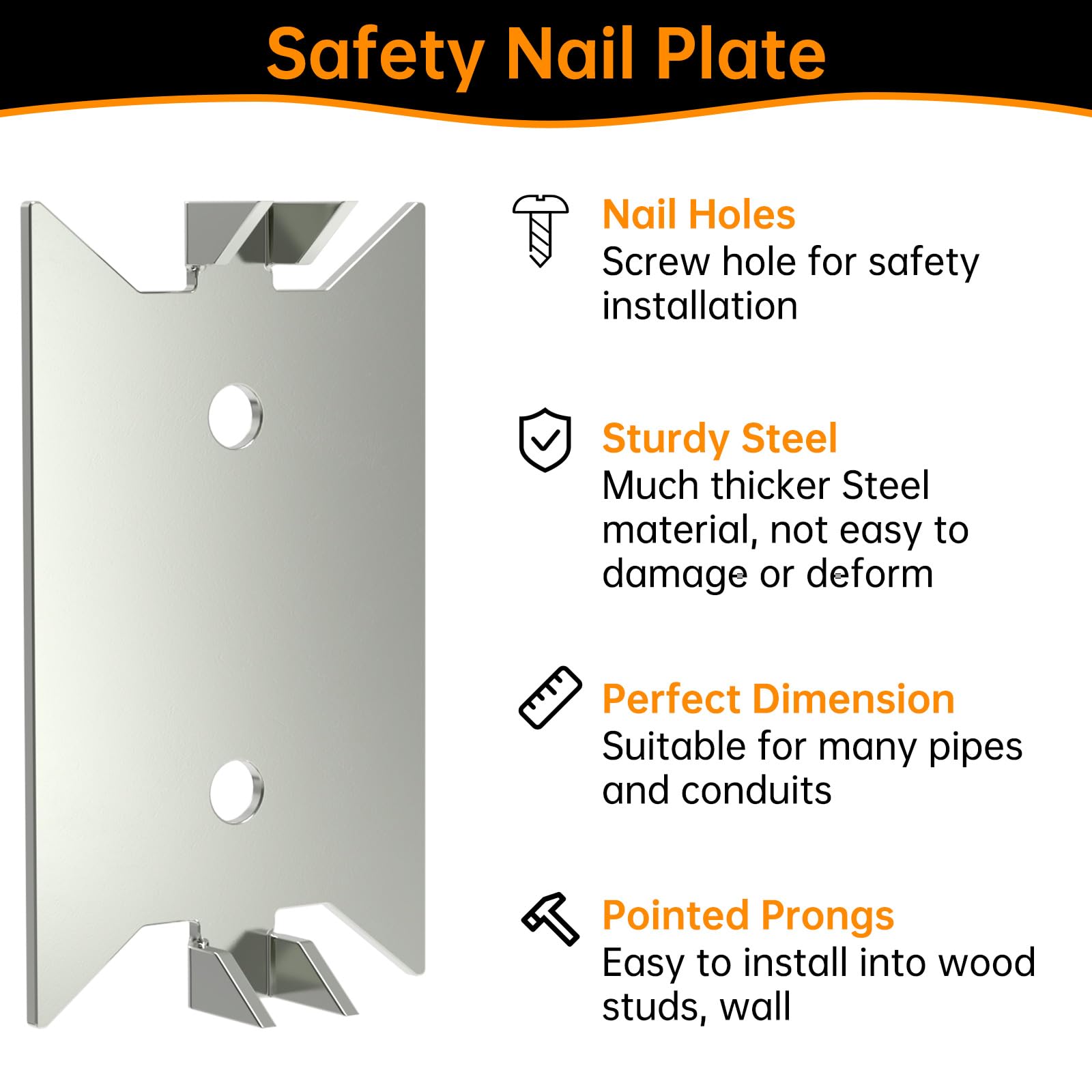 Stud Nail Plates 50Pack Nail Plate For Wood Studs, Cable Wire Protector ...