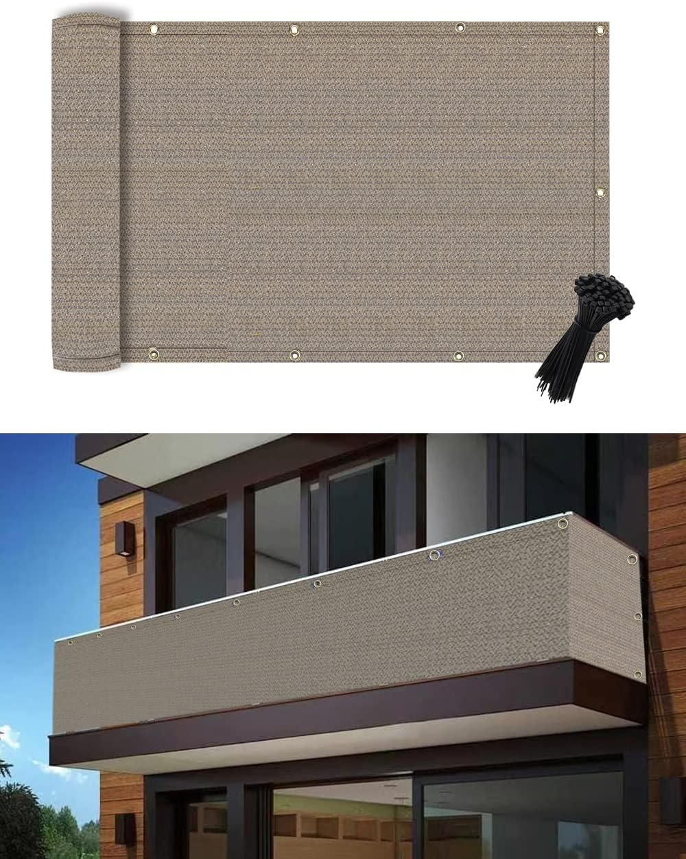 Amazon.com: POYEE 3'×16' Brown Balcony Privacy Screen Fence Cover UV Protection Weather ...