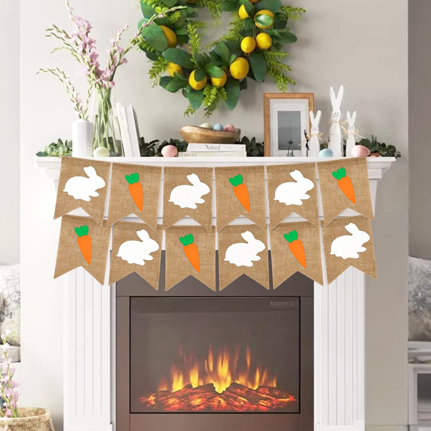 Amazon.com: jijAcraft 12Pcs Easter Burlap Banners, Pre-Strung Bunny ...