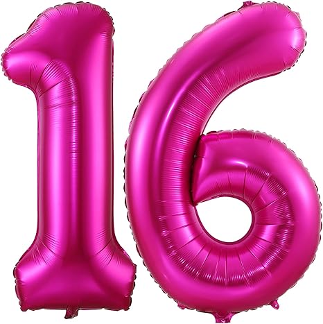 Amazon.com: Hot Pink 16 Balloon Numbers, 40 Inch 16th Birthday Balloon ...