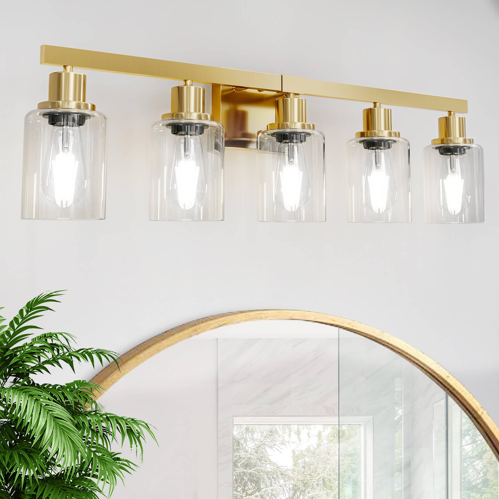 DIKAIDA 5 Light Gold Bathroom Vanity Light, Gold Bathroom Light ...