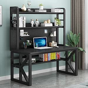 FAANAS Computer Desk with Storage Shelves & Pegboard Modern Student ...
