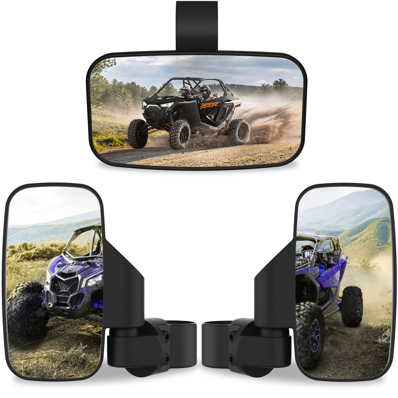 Amazon.com: UTV Side Mirrors And Center Mirror with 1.6" to 2" Roll Bar ...