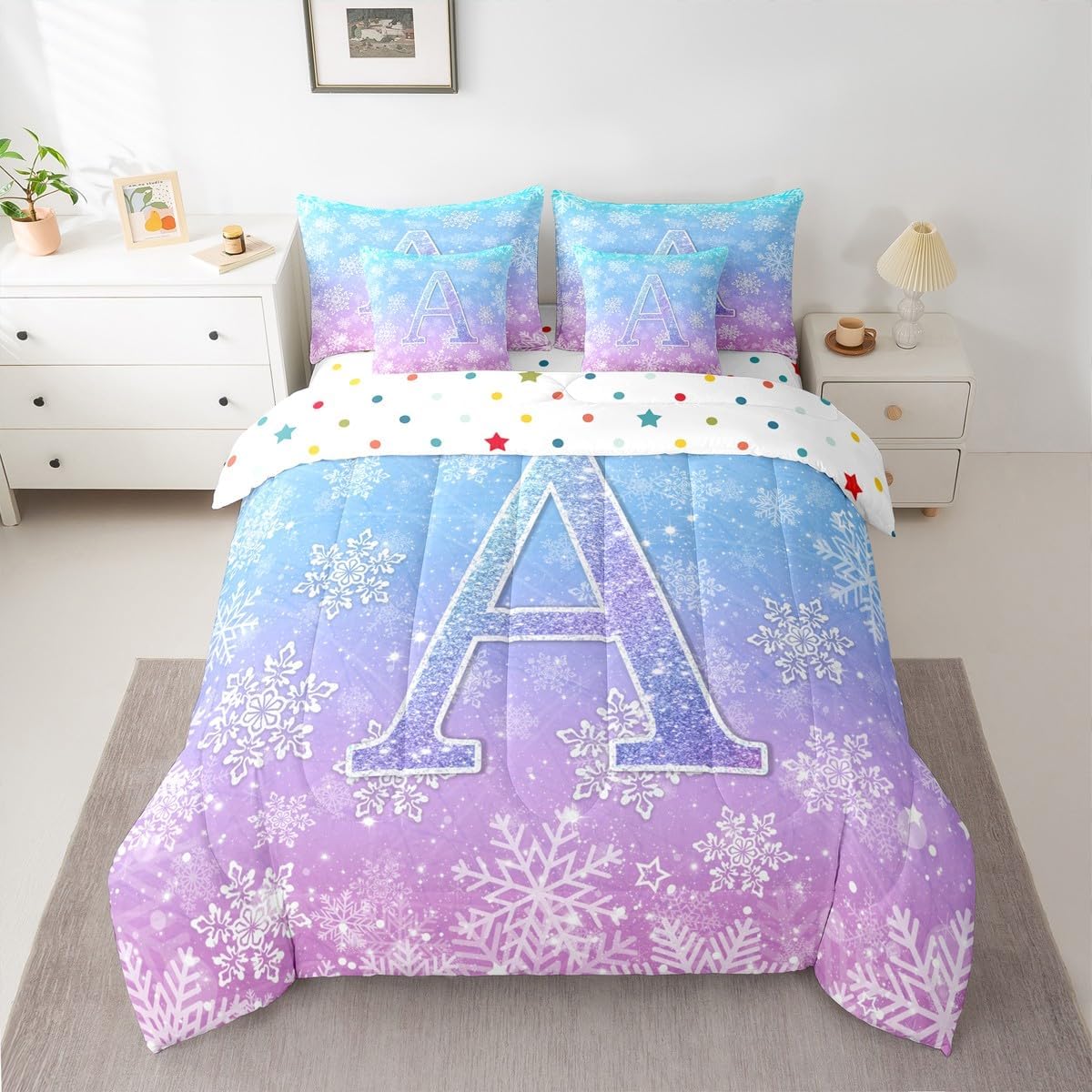 Amazon.com: Feelyou Girls Purple Blue Snowflake Comforter Set Twin 7 ...