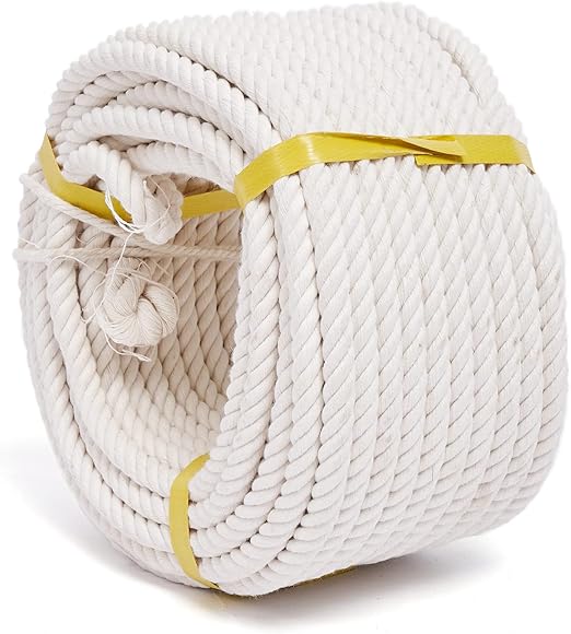 Amazon.com: Natural Cotton Rope 1/2 Inch x 100 Feet, 4-Strand Twisted ...