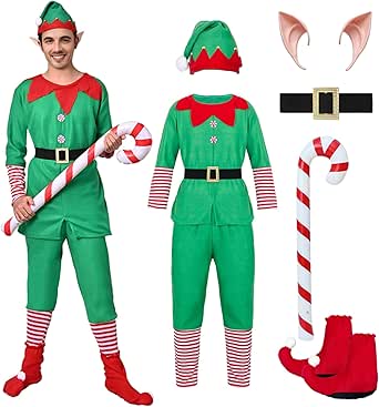 Amazon.com: Forfamy Christmas Elf Costume Set Adult Men Women Kids ...
