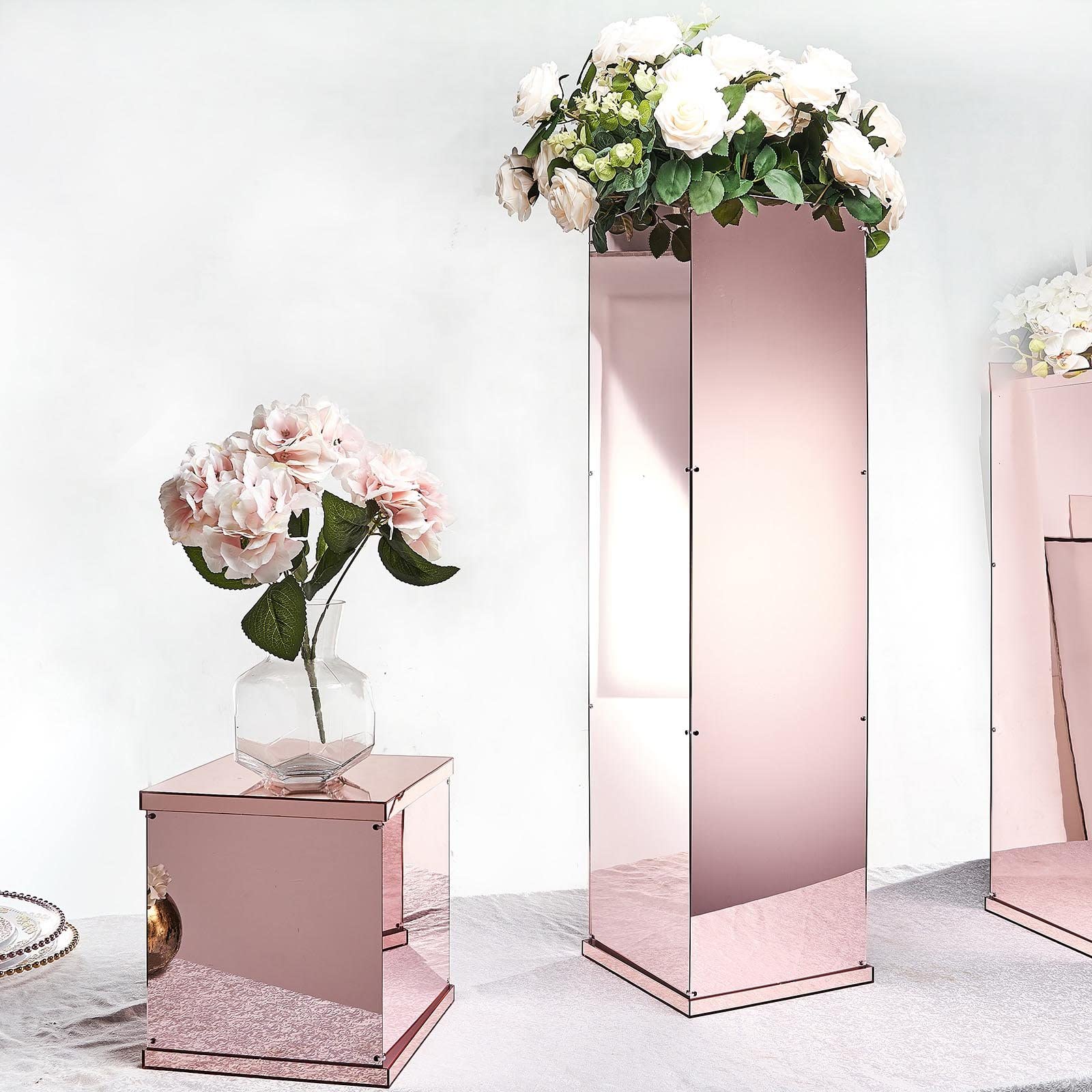 Efavormart 40" Rose Gold/Blush Mirrored Acrylic Pedestal Risers ...