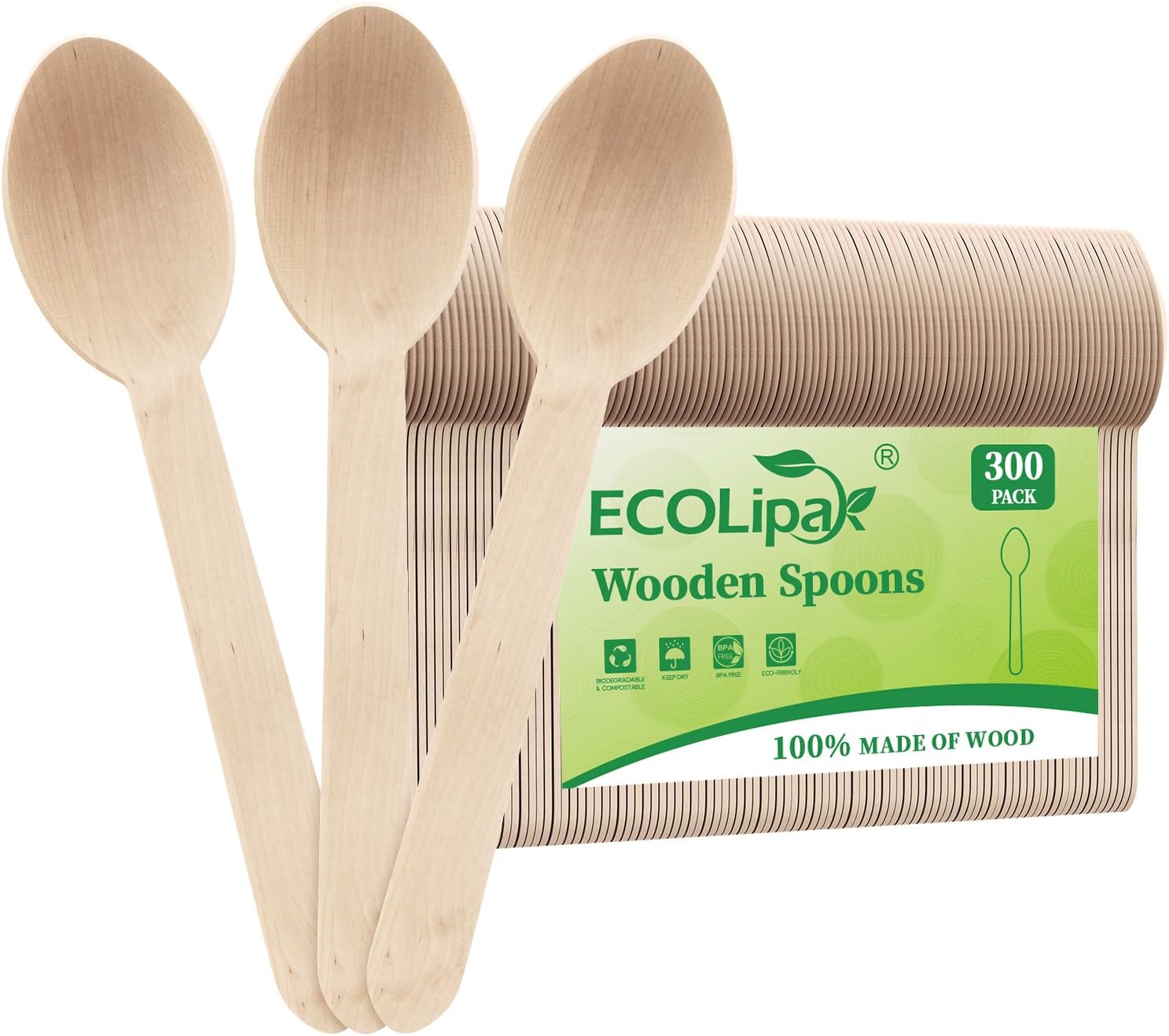 Amazon.com: 100% Wooden Disposable Spoons, (100 Count) Planet Friendly ...