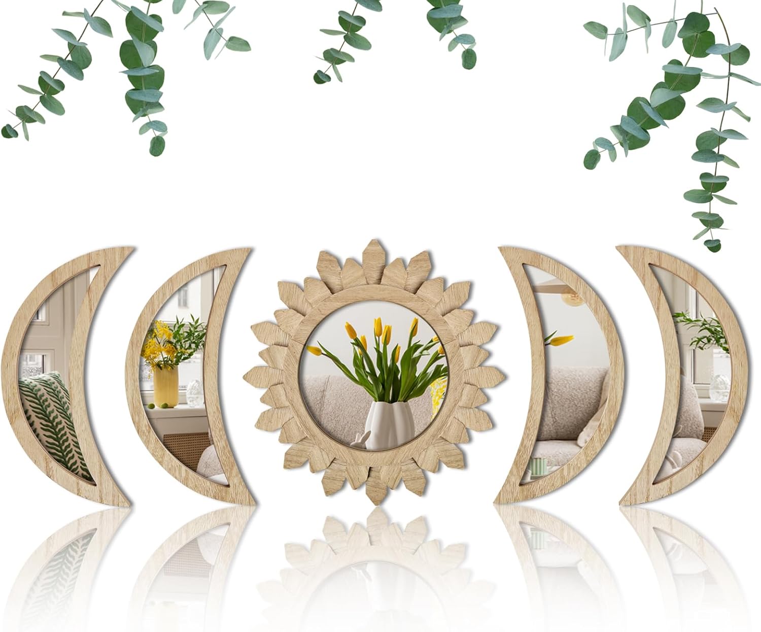 Amazon.com: Cpcdaosk 5 Pieces Moon Phase Mirror Wall-Mounted Wall Decor ...