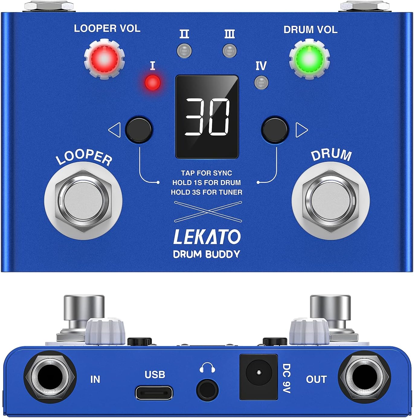 Amazon.com: LEKATO Drum Looper Pedal with Tuner, Built in 30 Drums, 4 ...