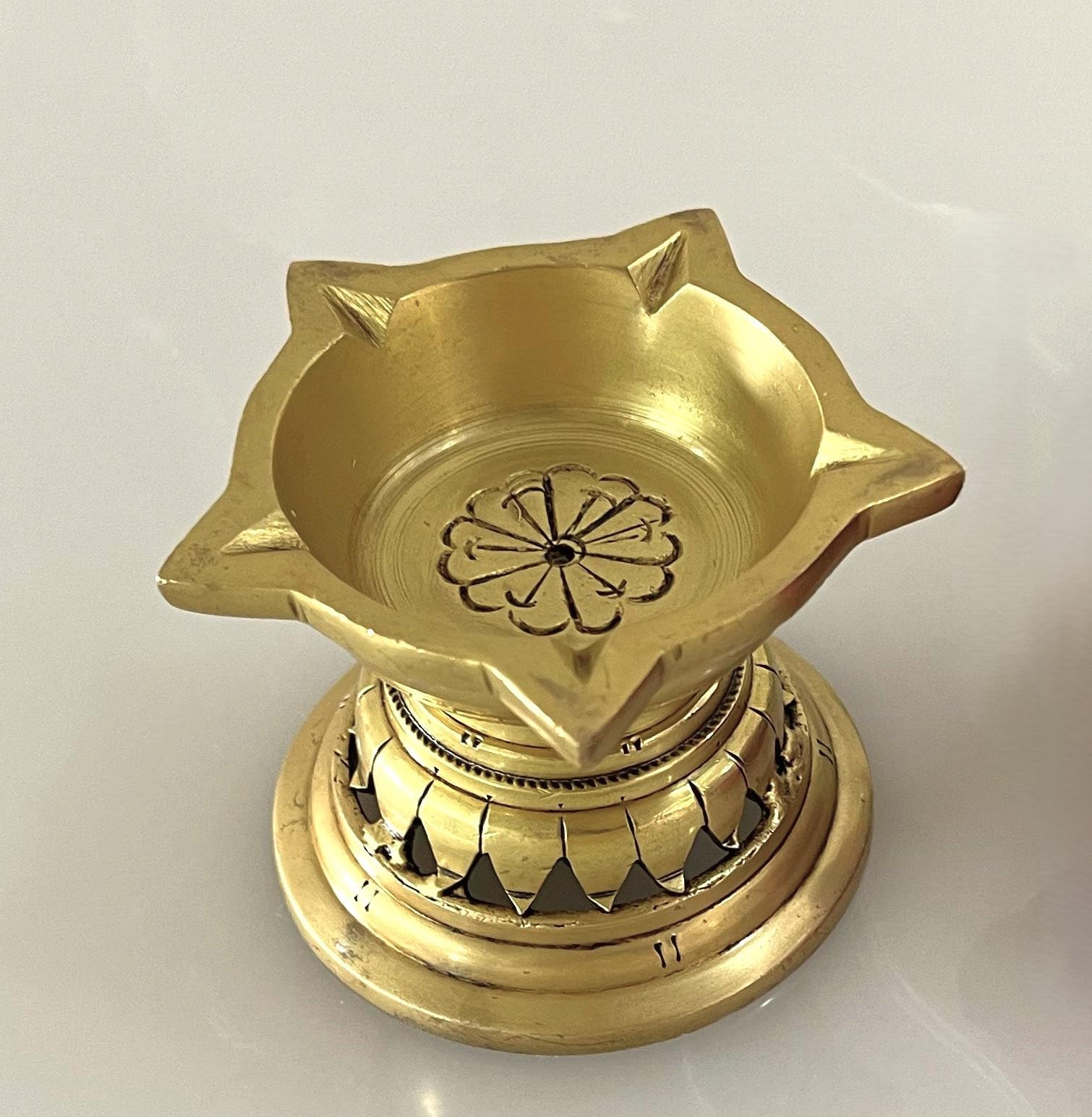 Buy Yathashilpam Brass Five Face Diya for Pooja I 5 Wick Mandala Diya I ...