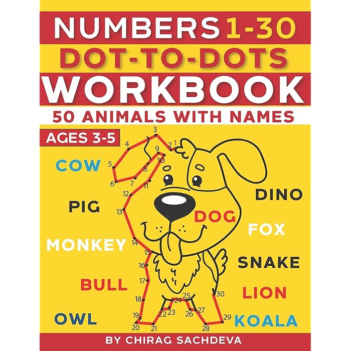 Buy Numbers 1-30 Dot-to-Dots Workbook: 50 Animals with Names for Kids 3 ...