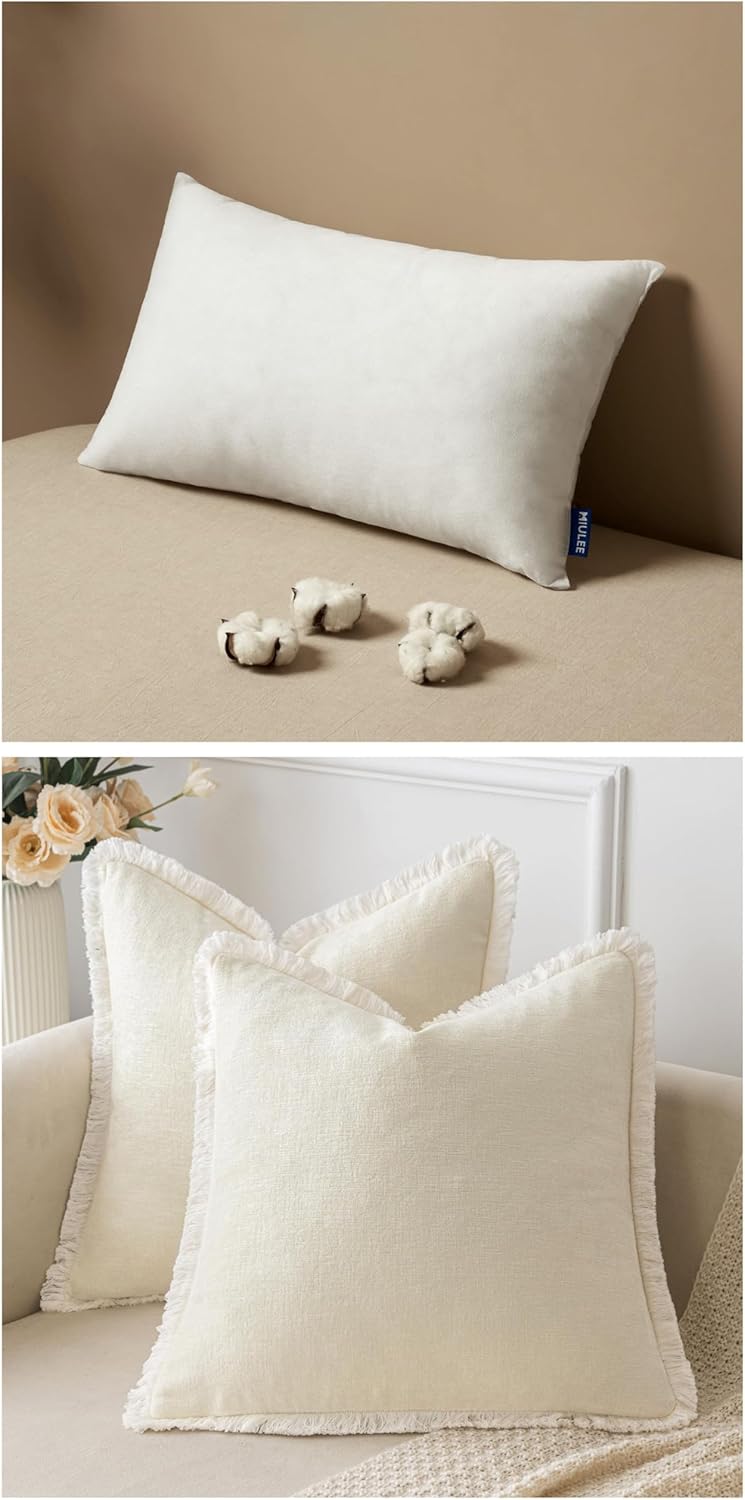 Amazon.com: MIULEE Cream Throw Pillow Covers Pack of 2 and Pillow ...