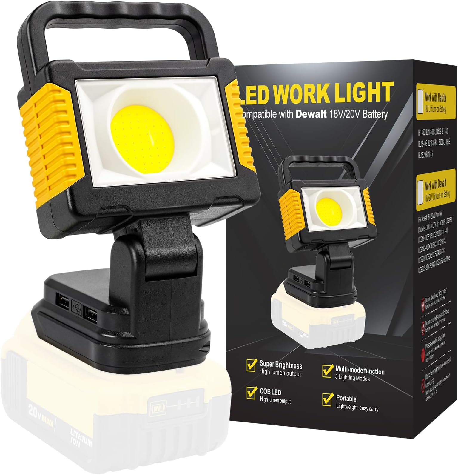 Sylstar Cordless LED Work Light for Dewalt 20V/18V Max Battery, 25W ...
