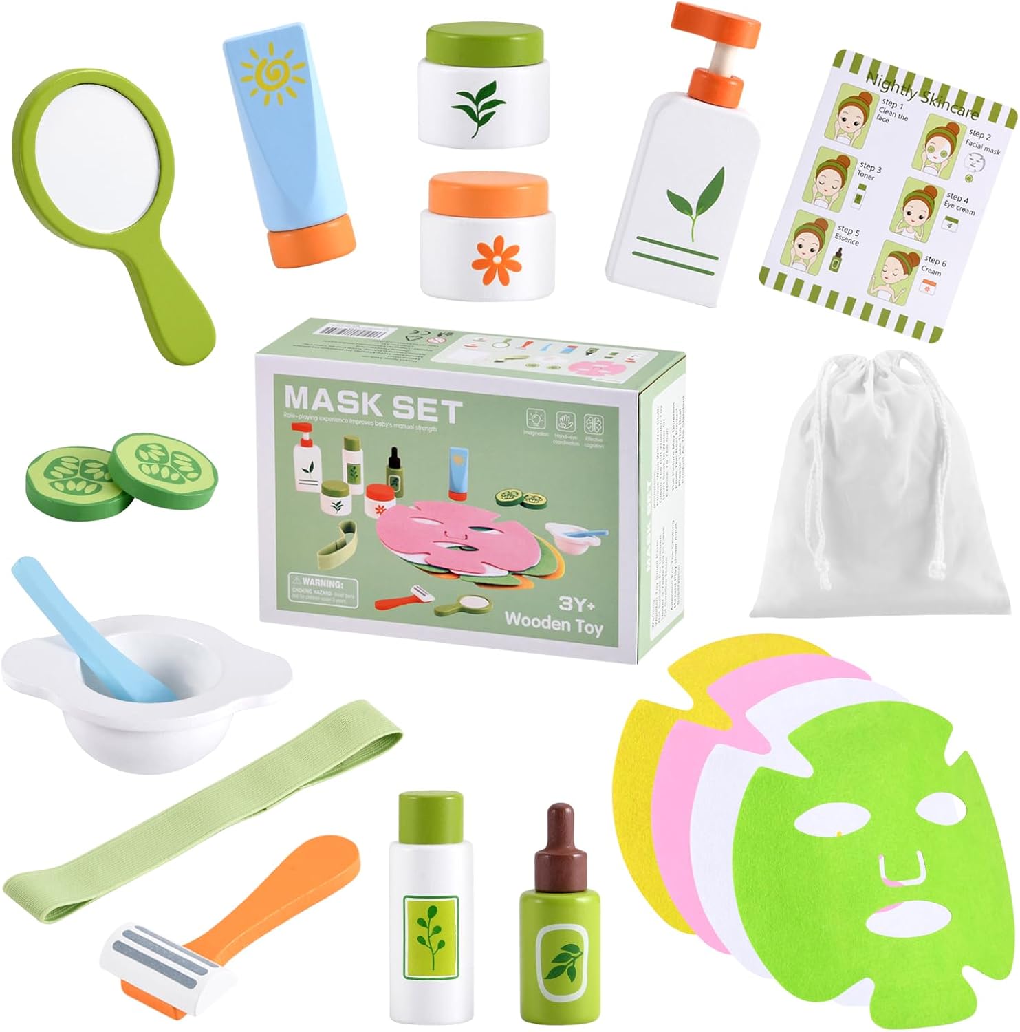 Amazon.com: Ehome Wooden Makeup Toy Set for Toddler Wood Learning Toys, Play Spa Set with Face ...