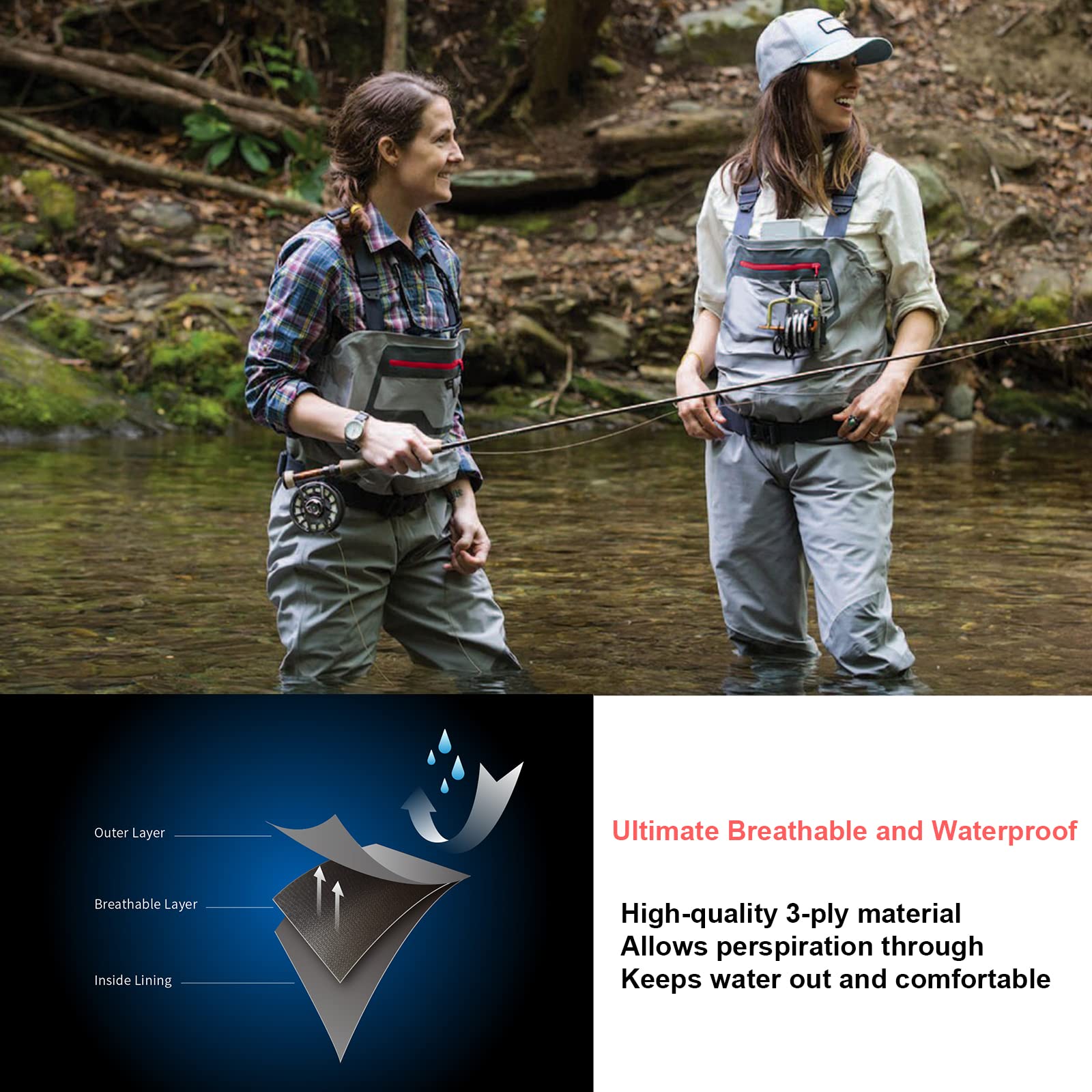 LINGVUM Chest Waders - High Waist Wading Pants for Men, 3-Ply ...