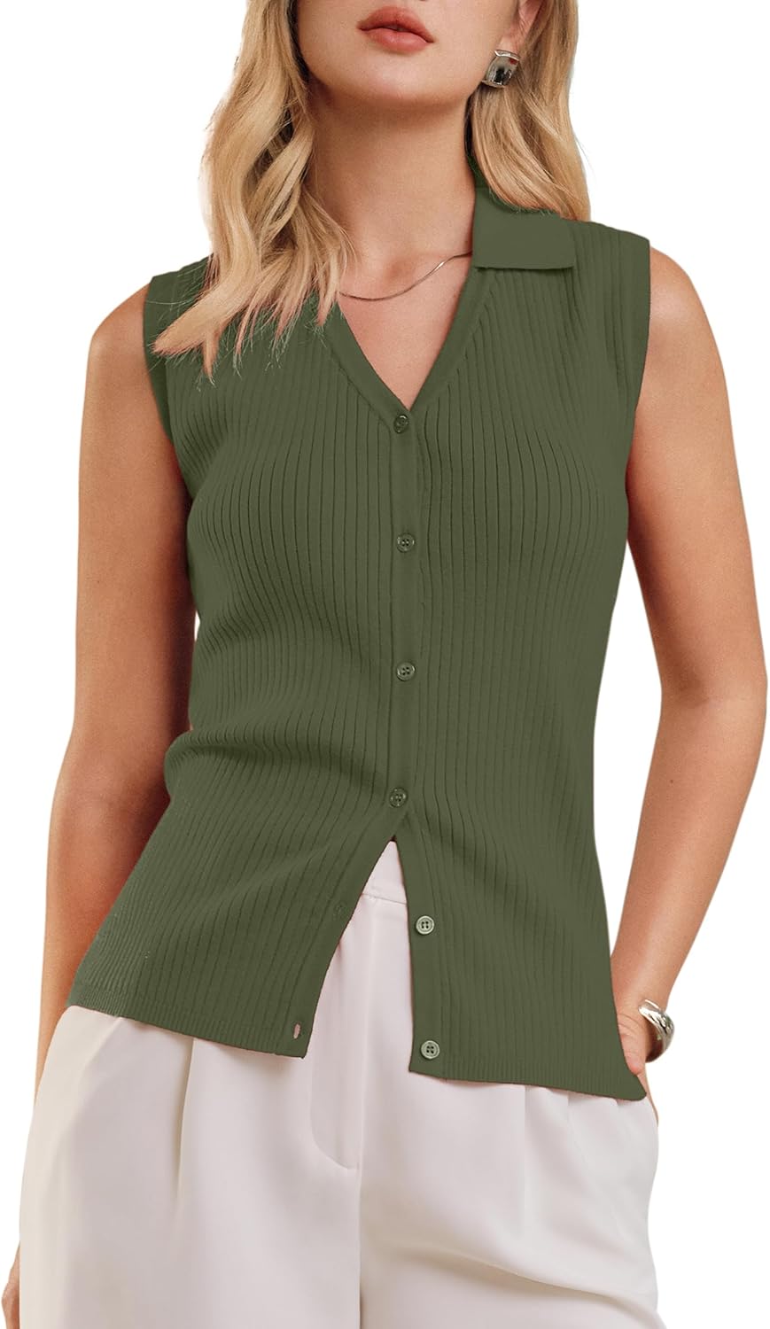 Arach&Cloz Women's Cotton Non See Through Sleeveless Button Down ...