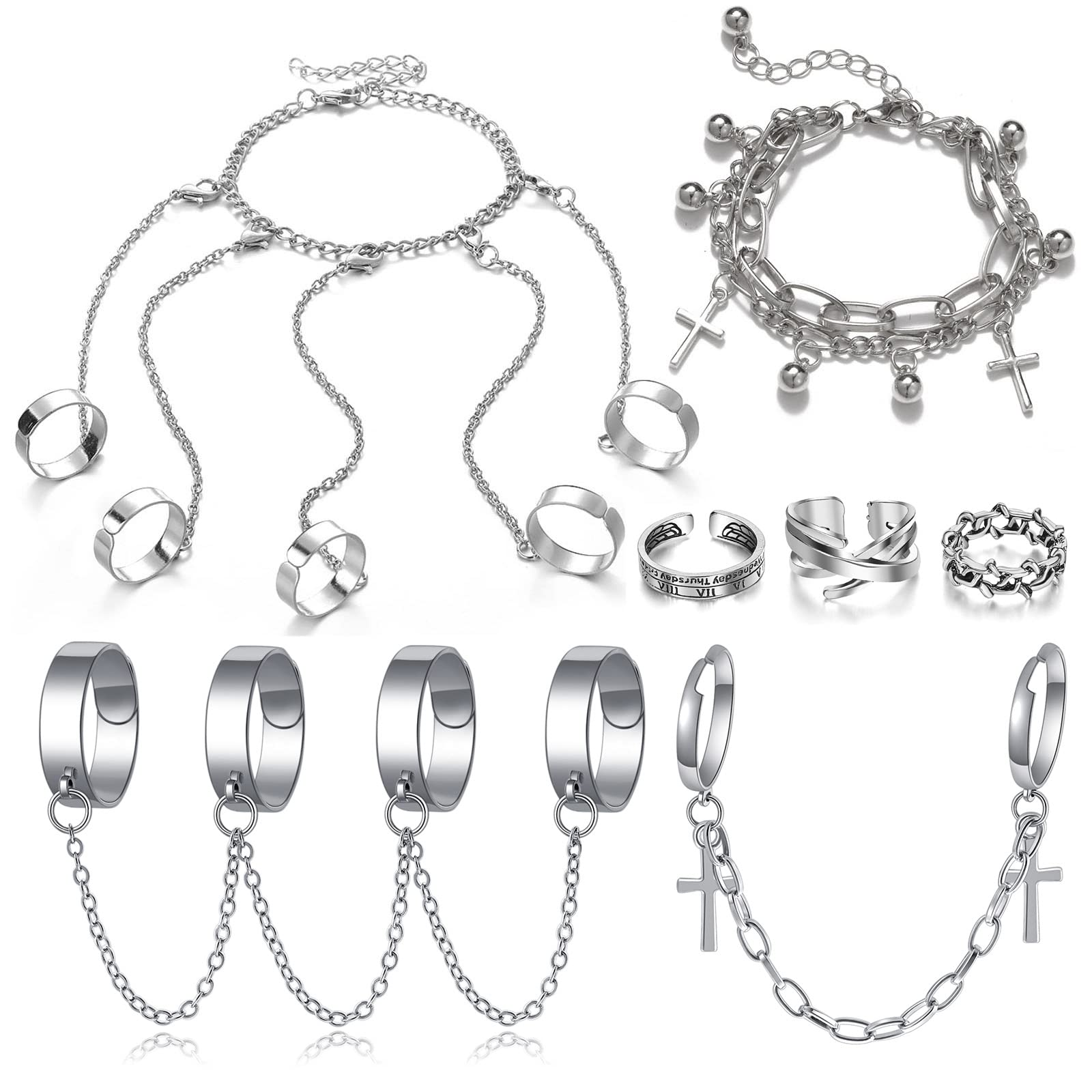 Buy IFKMVintage Silver Chain Finger Rings Bracelet, Gothic Punk Emo ...