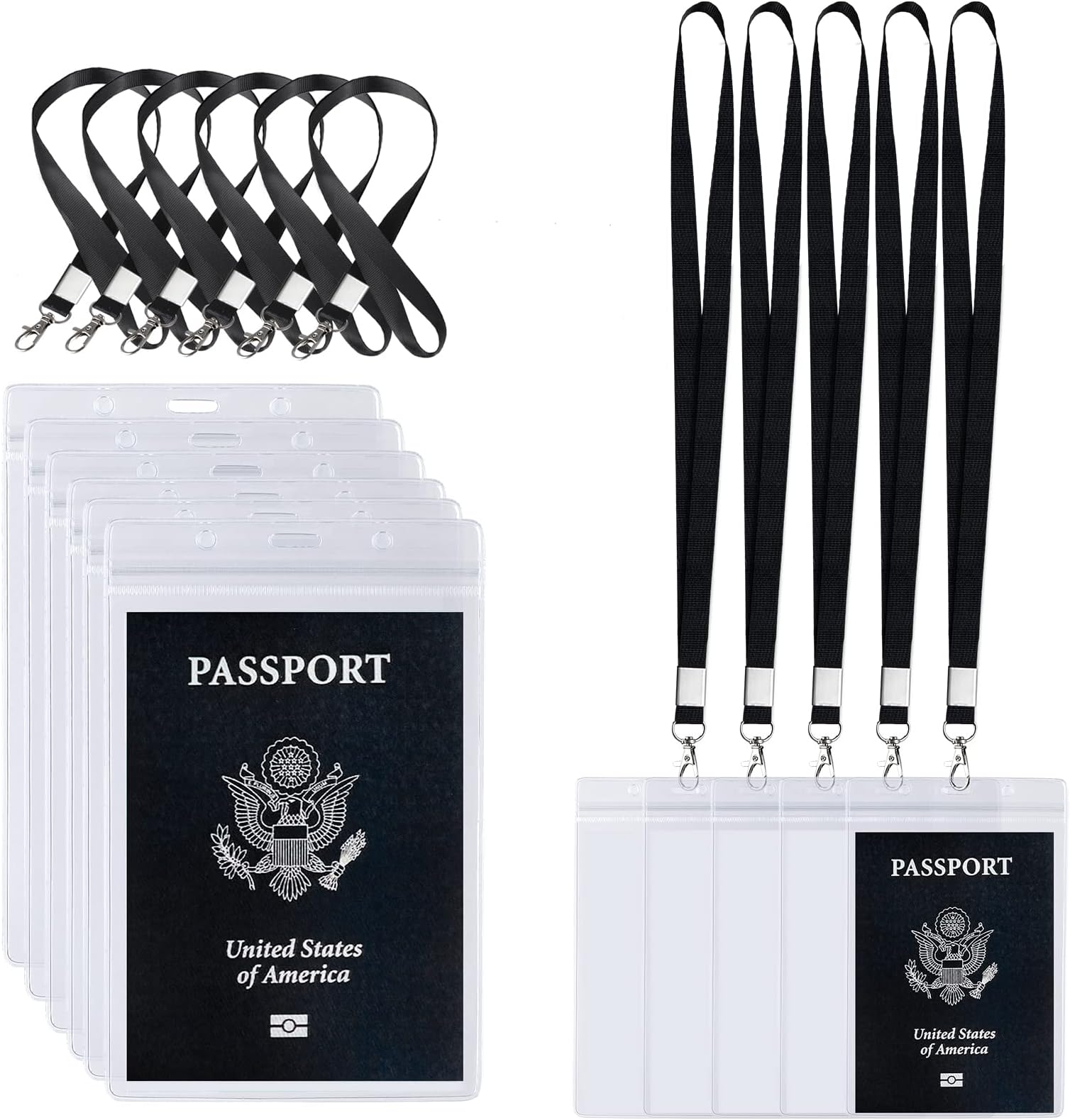 Amazon.com : 10 Pieces Passport Id Badge Holder with Black Lanyard 4 x ...