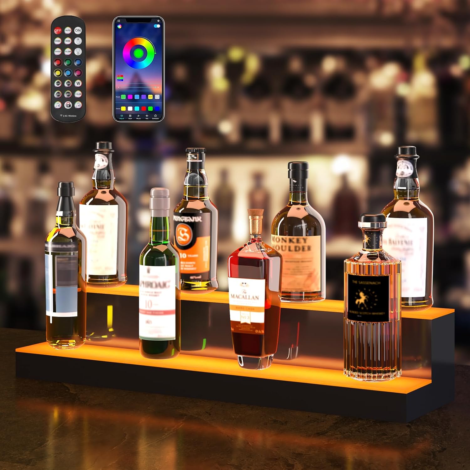 Amazon.com: VEVOR LED Lighted Liquor Bottle Display, 2 Tiers 30 Inches ...