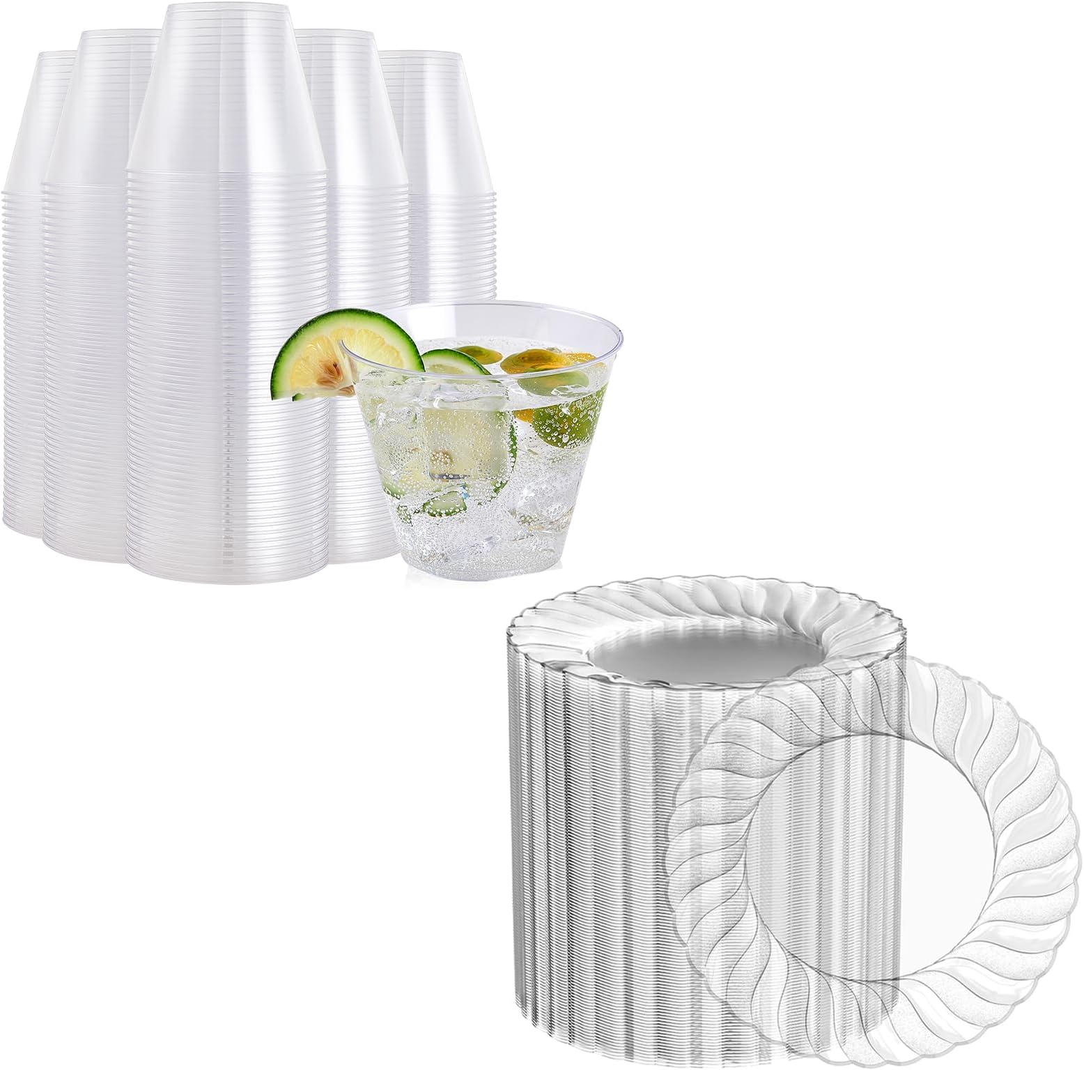 Amazon.com: FOCUSLINE 300 Count 6 Inch Clear Plastic Plates & 9 oz ...