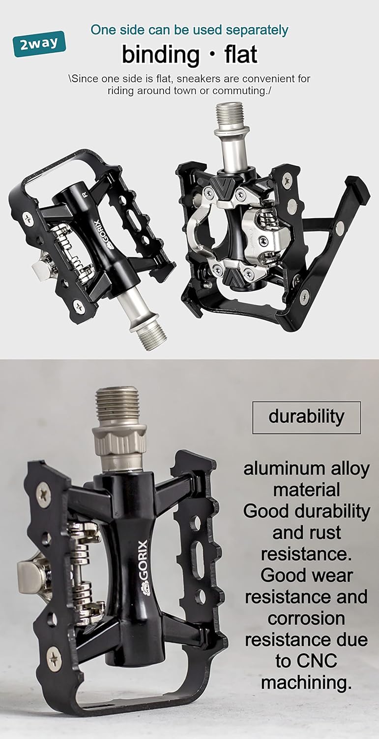 GORIX Pedales de bicicleta integrados con pedal de soporte de un lado plano Shimano SPD ...