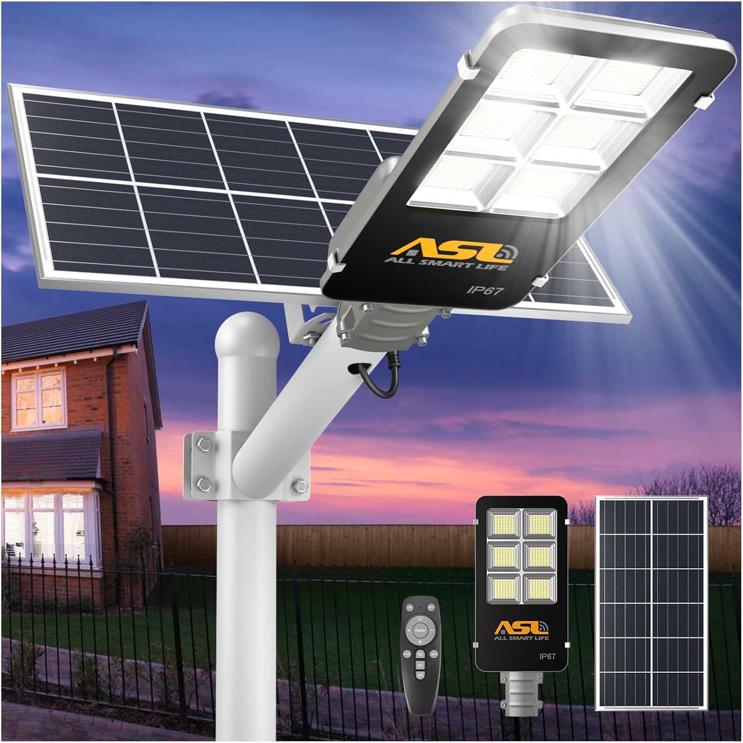 Allsmartlife Solar Street Light Outdoor Waterproof, 550W 420LED IP67 ...