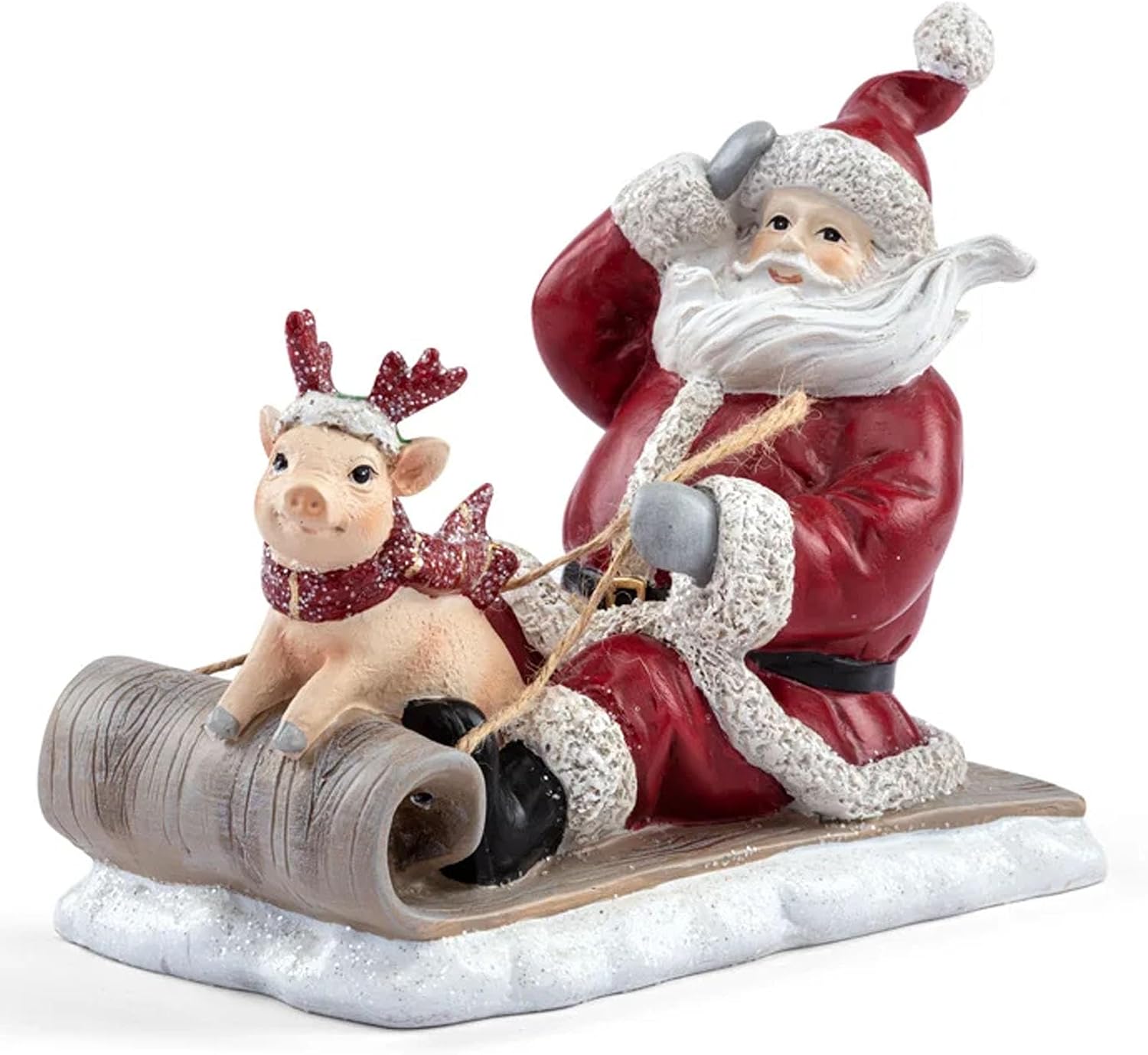 Amazon.com: Napco Whimsical Santa on Sled with Festive Reindeer Pig ...