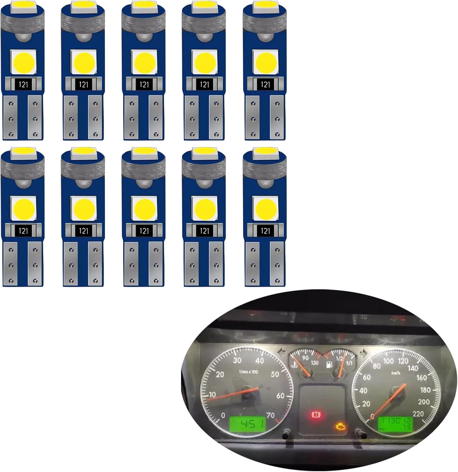 Amazon.com: Slykew 10 PCS Car Led Lights, T5 3030 3SMD Light Bulbs, Instrument Cluster Indicator ...