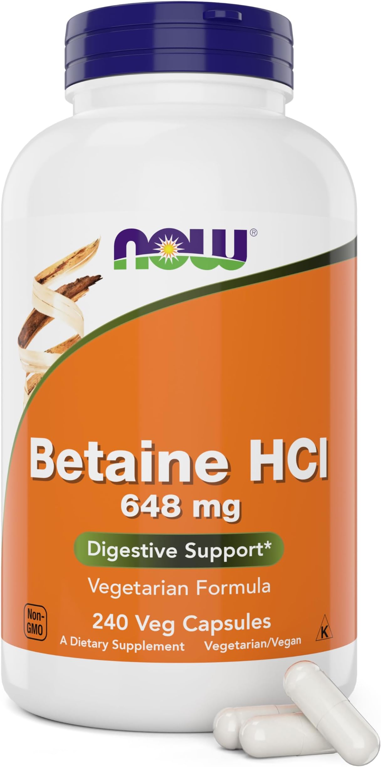 Amazon.com: Now Betaine HCl 648mg 240 Veg Capsules - Digestive Enzymes ...