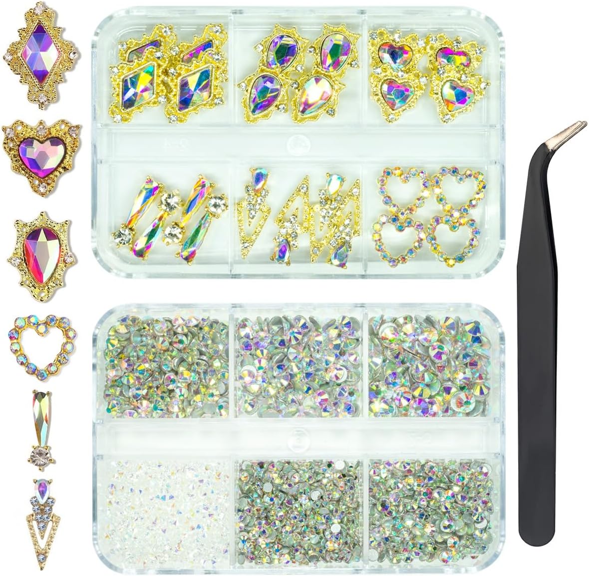 Amazon.com: qiipii 24pcs Crystal AB Luxury Nail Charms +2000pcs Crystal ...