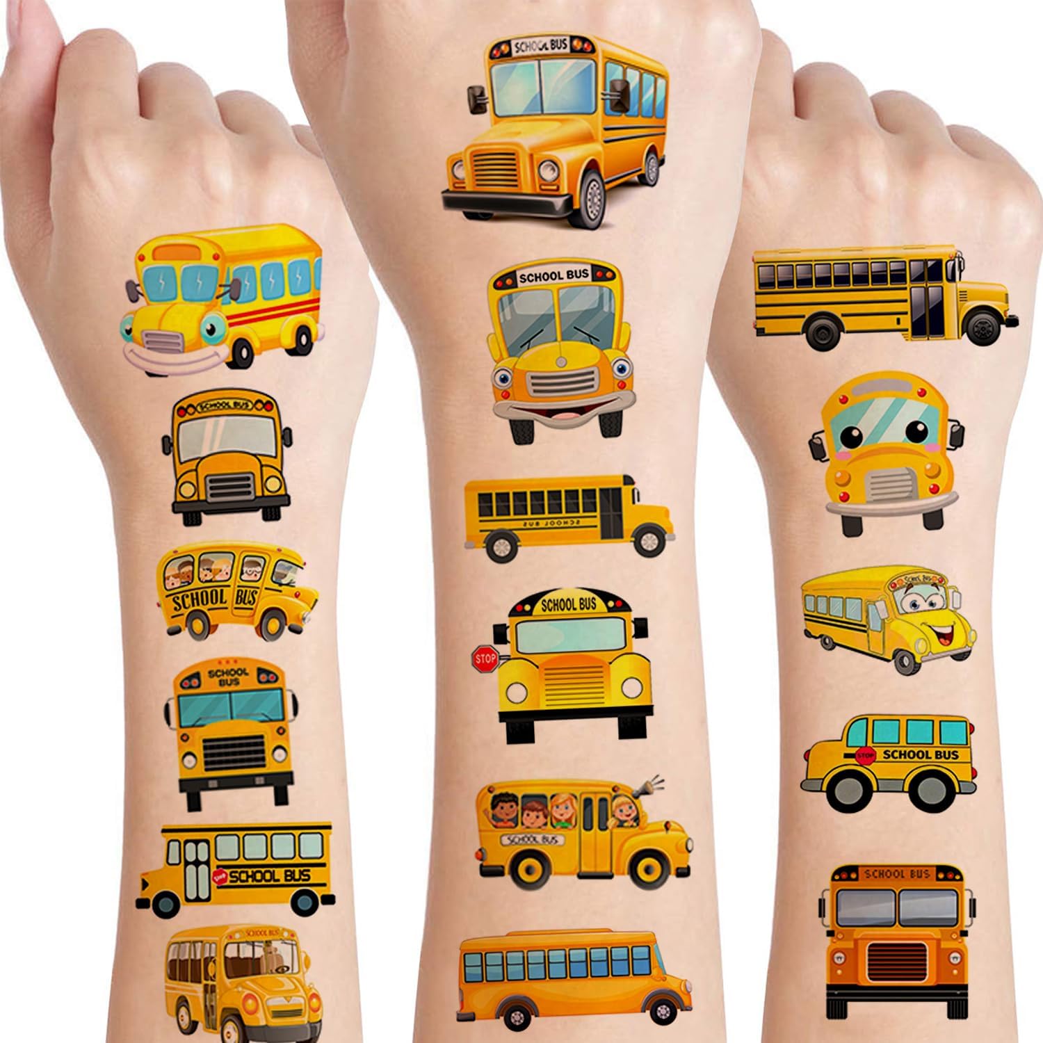 Amazon.com : 12 Sheets School Bus Temporary Tattoos for Kids, School ...
