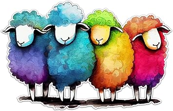 Hodge Creations Colourful Sheep Pack of 4 Vinyl Decal Sticker Scrapbook ...