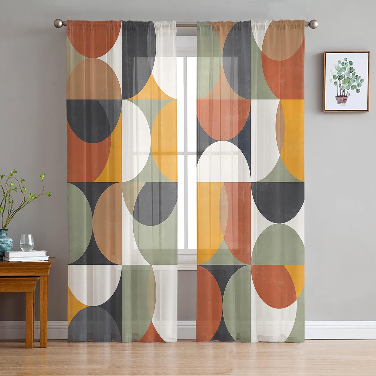 Amazon.com: Aomike Mid Century Sheer Curtains 84'' Long 2 Panels ...