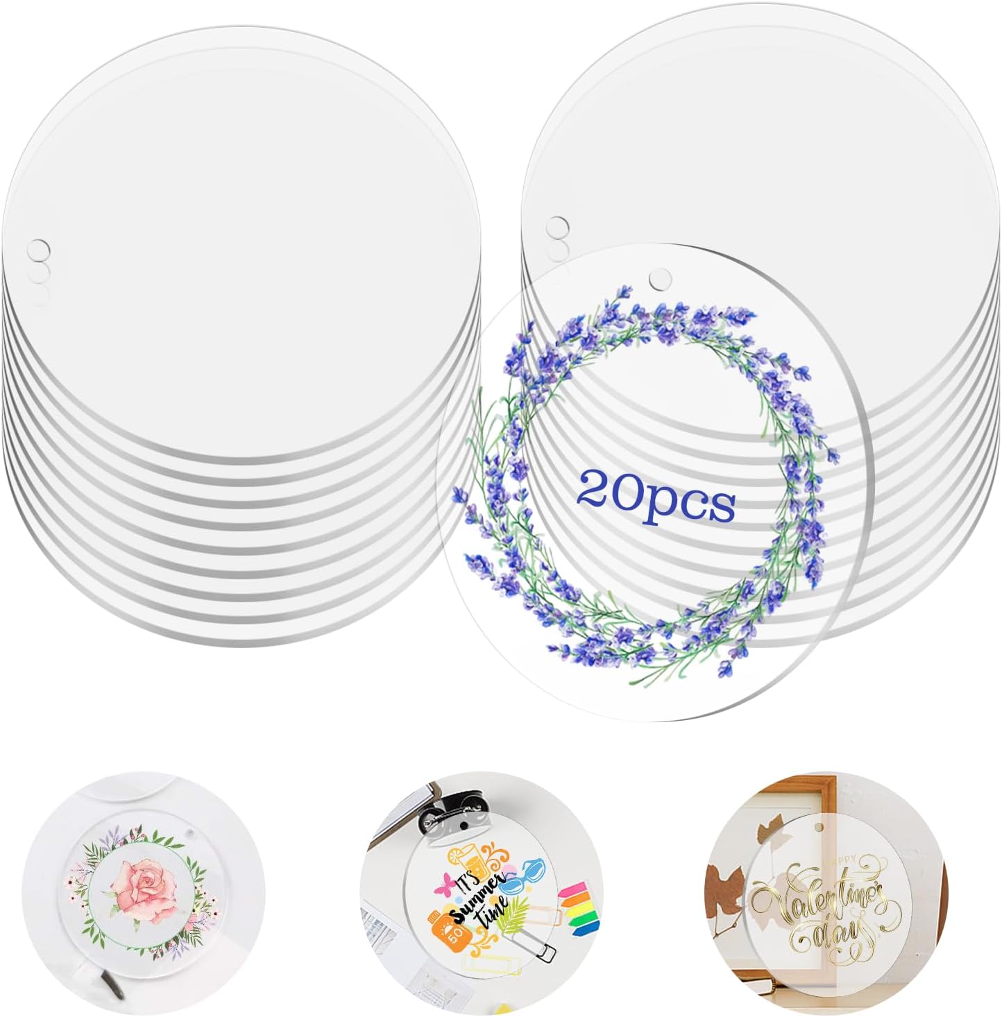 Plexiglass Panel, Round, Pack of 20 Acrylic Disc Round with Hole, 10 cm ...