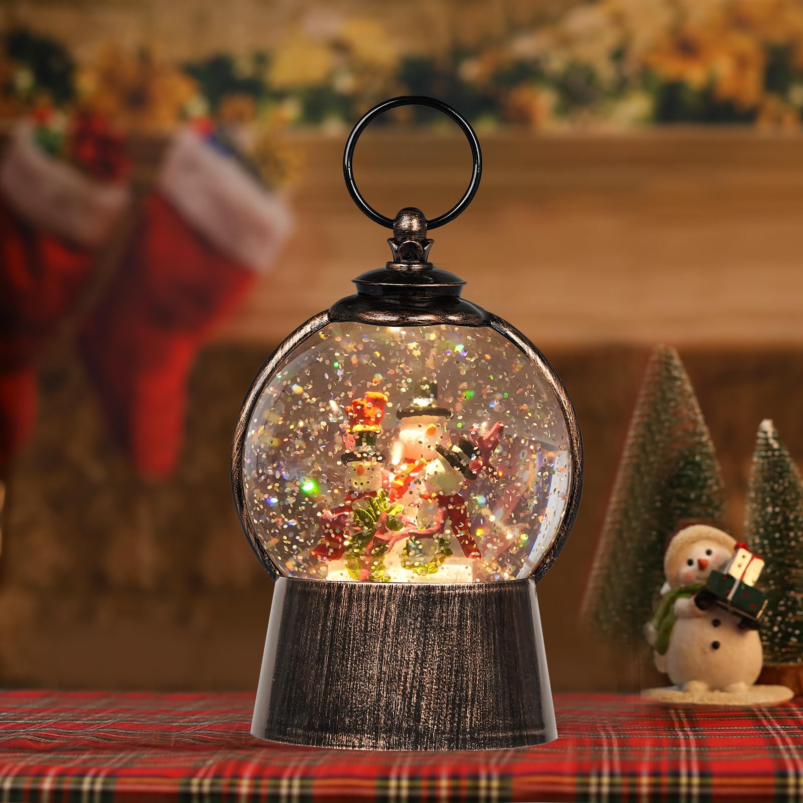 Amazon.com: Christmas Snowman Snow Globe Lantern, Light up Christmas ...